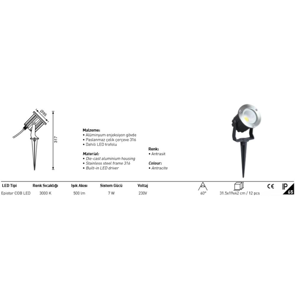 Jupiter Led Bahçe Spot Kazıklı - Işık rengi 3000K LG987